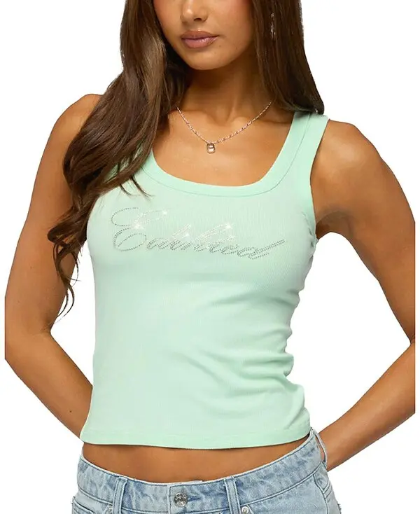 EDIKTED Star Rhinestone Ribbed Tank Top