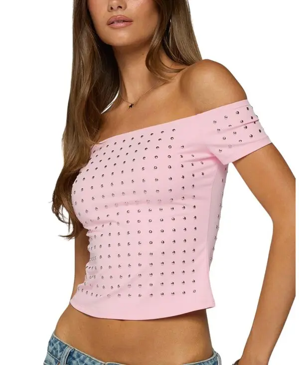 EDIKTED Mack Studded Off Shoulder Top