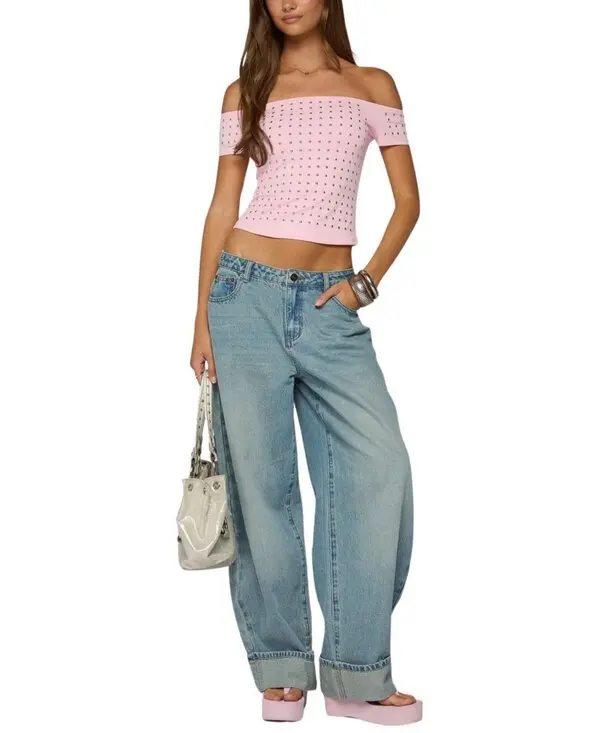 EDIKTED Mack Studded Off Shoulder Top