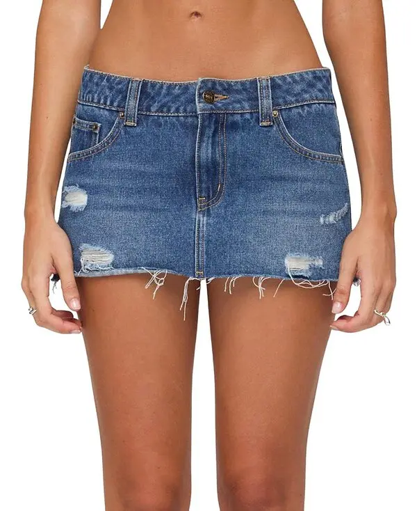EDIKTED Nylah Distressed Denim Mini Skort