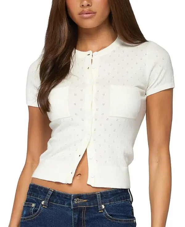 EDIKTED Kiyomi Knit Button Up Top