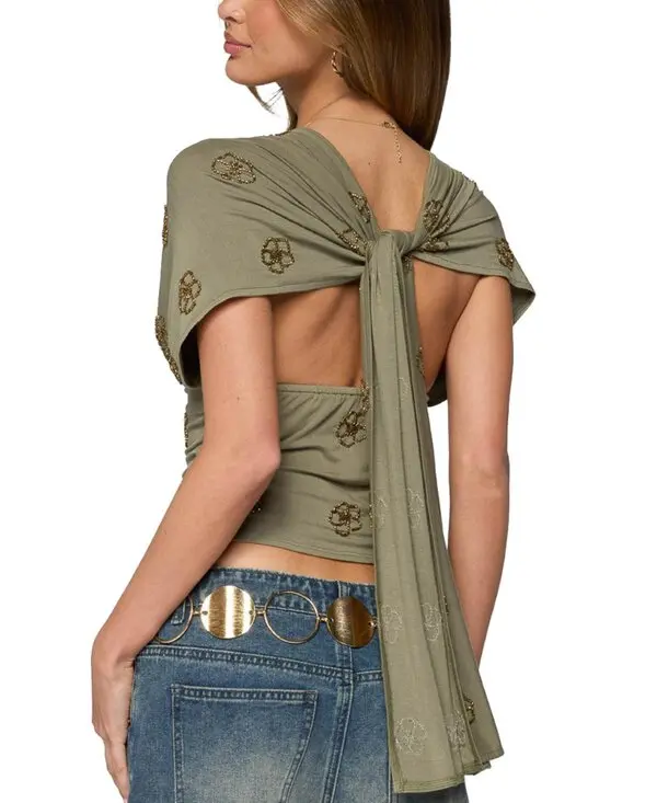 EDIKTED Ellora Beaded Flutter Tie Top
