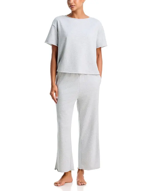 525 America Raw Edge Short Sleeve Cotton Blend Pajama Set Exclusive - Light Heather