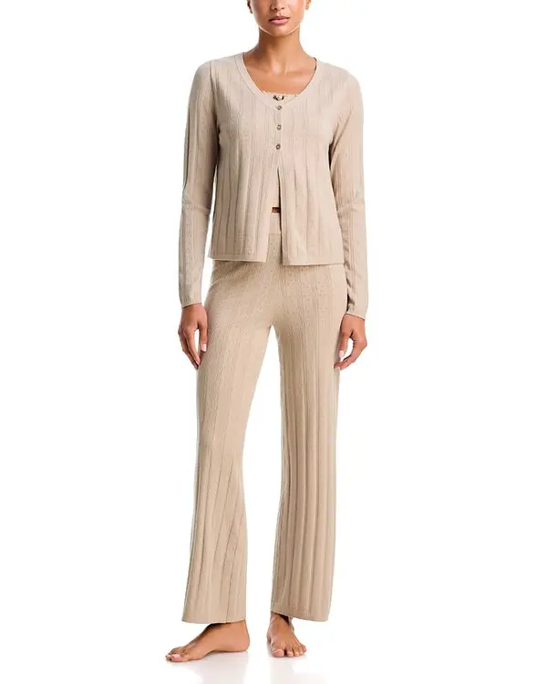 525 America Pointelle Cardigan, Tank Top And Pants Sleep Set Exclusive - Feather Grey