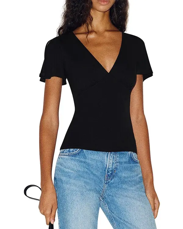 REFORMATION Cosette Knit Flutter Sleeve Top - Black