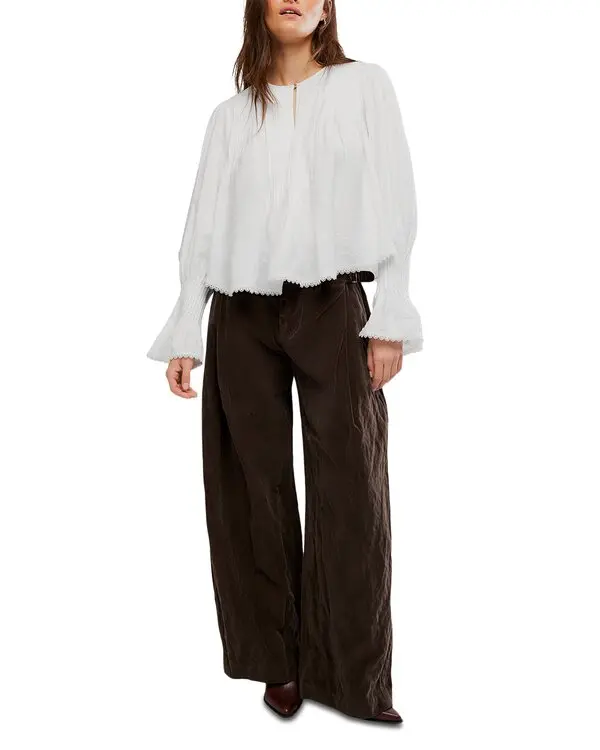 Free People Thousand Pintucks Lace Trim Blouse