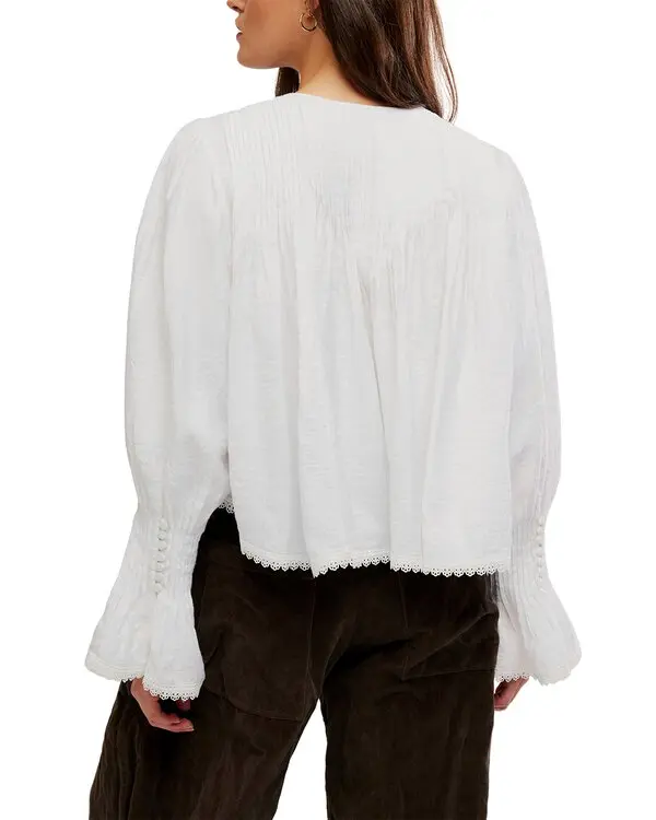 Free People Thousand Pintucks Lace Trim Blouse