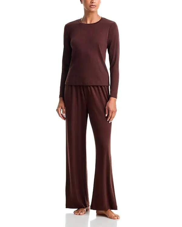 Aqua Pointelle Long Sleeve Lounge Set Exclusive - Brown