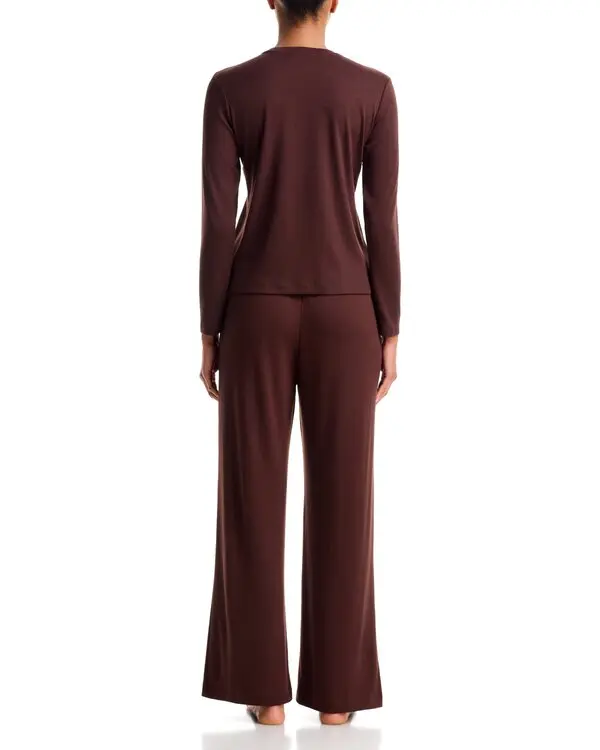 Aqua Pointelle Long Sleeve Lounge Set Exclusive - Brown