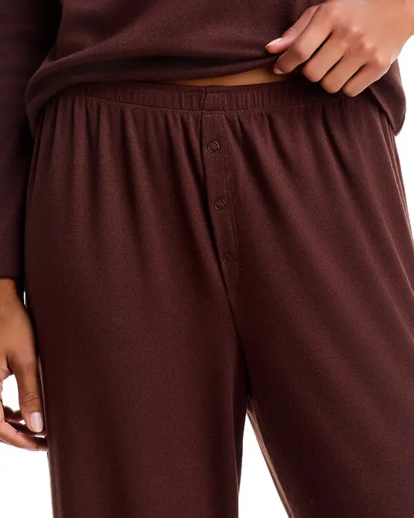 Aqua Pointelle Long Sleeve Lounge Set Exclusive - Brown