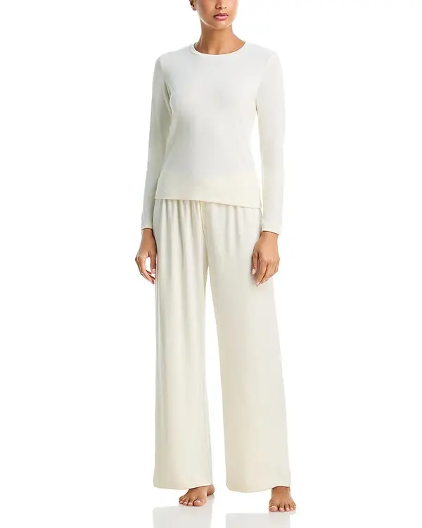 Aqua Pointelle Long Sleeve Lounge Set Exclusive - White