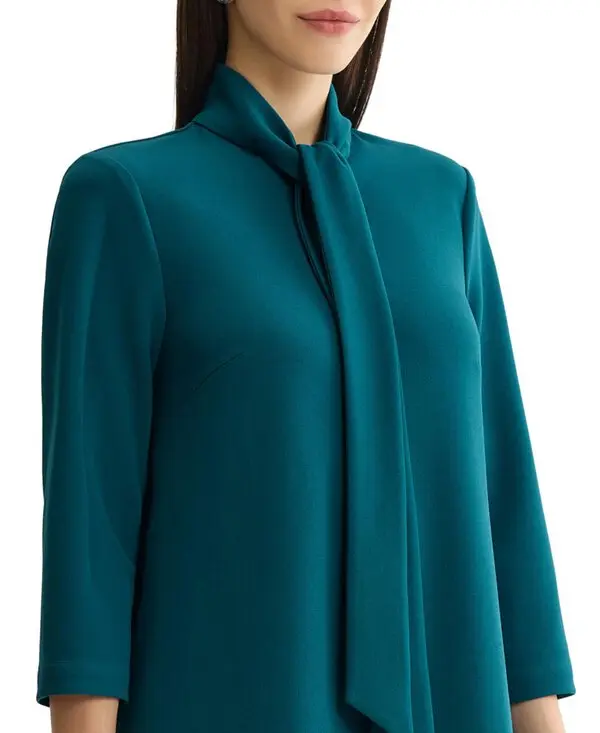 Ming Wang Stretch Deco Crepe Tie Neck Tent Dress - Deep Teal