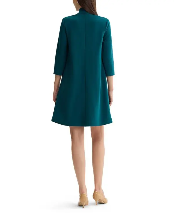 Ming Wang Stretch Deco Crepe Tie Neck Tent Dress - Deep Teal