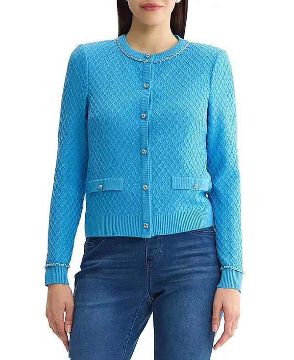 Ming Wang Raised Diamond Ribbed Knit Cardigan