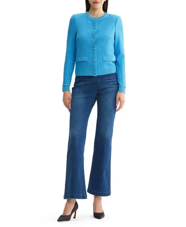 Ming Wang Raised Diamond Ribbed Knit Cardigan