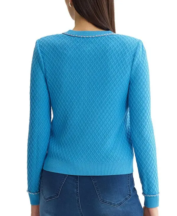 Ming Wang Raised Diamond Ribbed Knit Cardigan