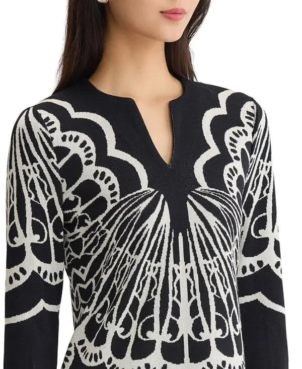 Ming Wang Feminine Soft Jacquard Knit Tunic - Black/ivory