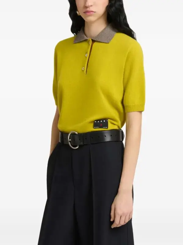 Marni Yellow Cashmere Polo Shirt With Contrasting Collar - Multicolor
