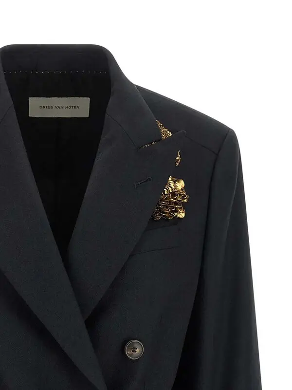 Dries Van Noten Embroidered Double-breasted Blazer - Blue
