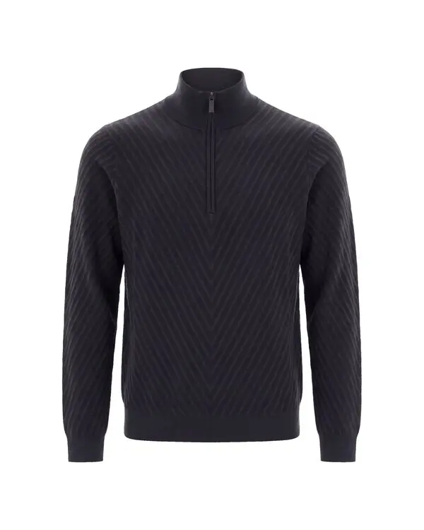 Emporio Armani S Half-zip Mock Neck Sweater - Navy Fancy