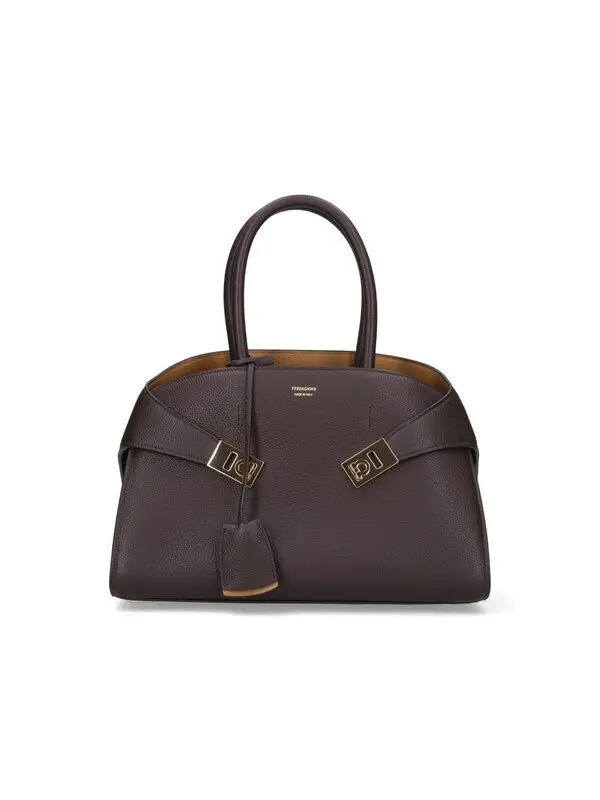 FERRAGAMO Italian Calf Leather Shoulder Bag - Brown