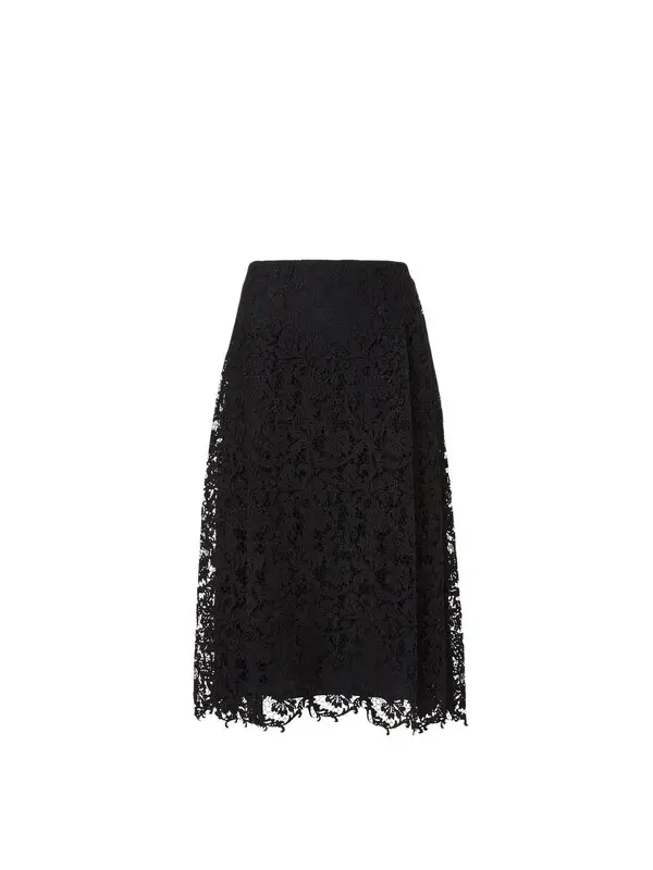 Fendi Flared Midi Skirt With Lace Embroidery In Cotton Blend - Black
