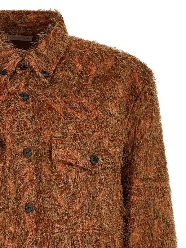 Dries Van Noten Shaggy Jacquard Shirt With Fringe