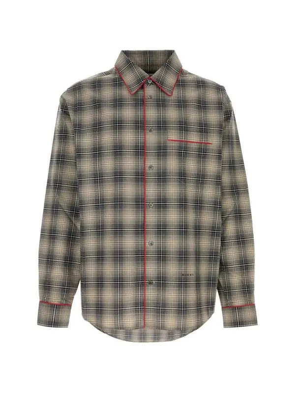 Marni Beige And Light Ombré Check Shirt With Contrasting Piping - Brown