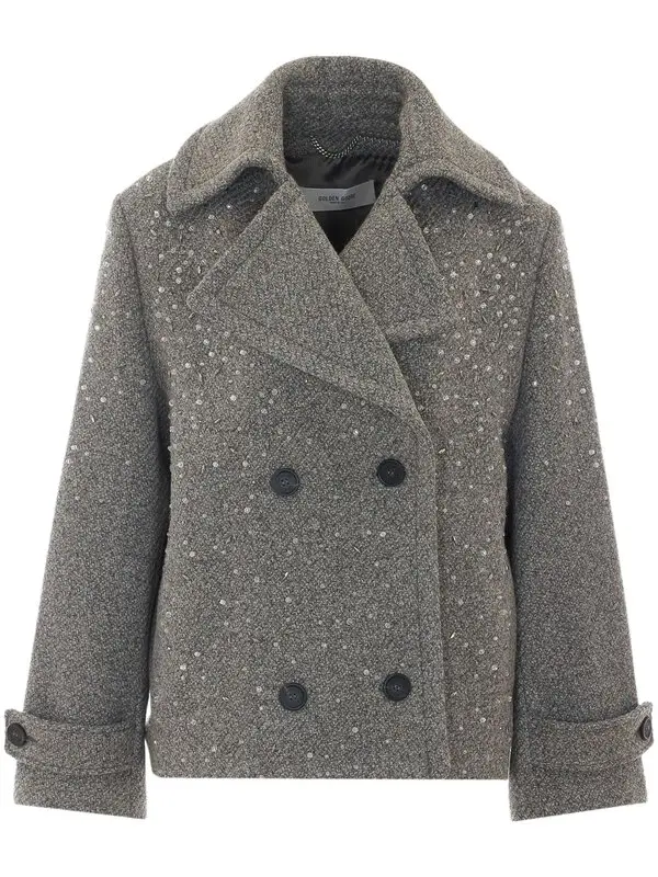 GOLDEN GOOSE Mini Cropped Wool Jacket With Notched Lapels - Grey