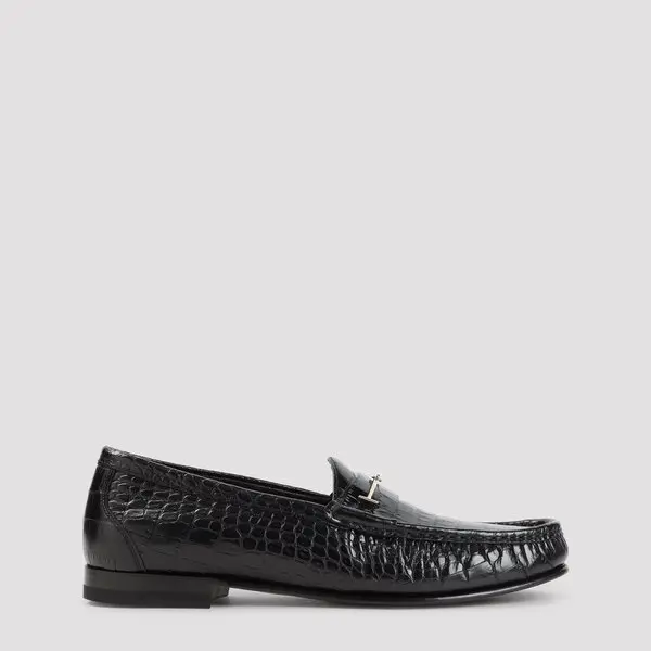 TOM FORD Crocodile-embossed Leather Loafers - Black