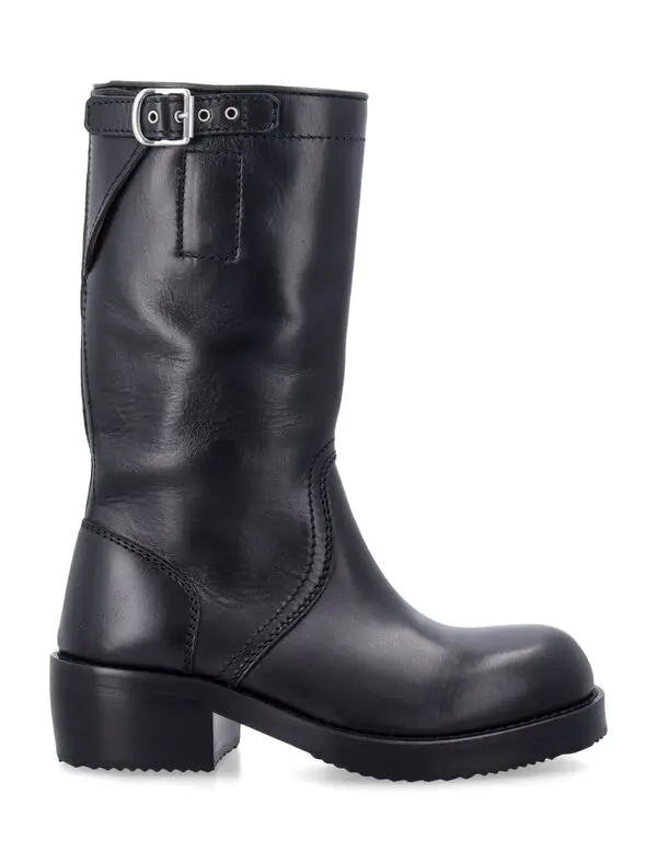 Dries Van Noten Leather Mid-calf Boot With Buckle Strap - Nero