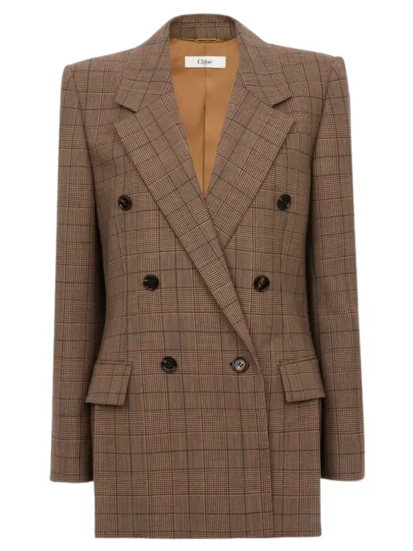 Chloé Double-breasted Check Wool Jacket With Horn Buttons
