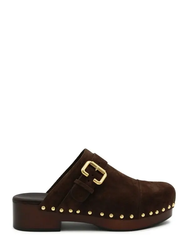 Chloé Classic Platform Clogs With Wood Wedge 1-inch Height - Brown