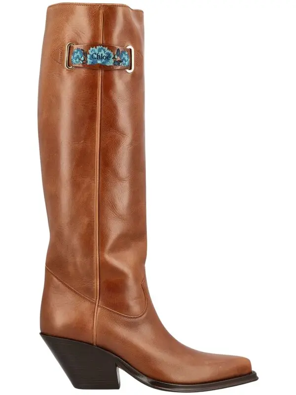 Chloé Azelan Leather Boots With Pointed Toe And 70 Mm Shaped Heel - Brown