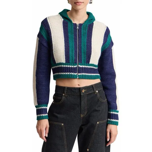 Avec Les Filles Striped Chunky Zip Cardigan