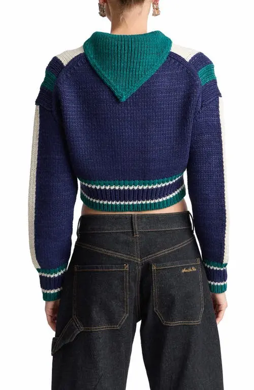 Avec Les Filles Striped Chunky Zip Cardigan