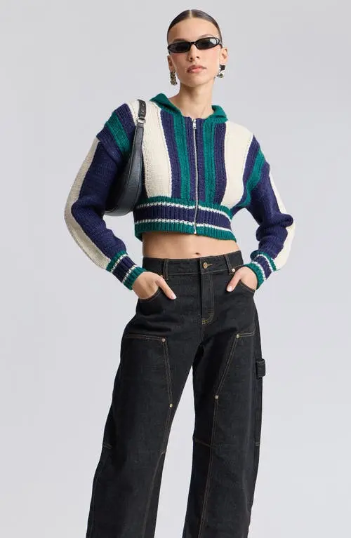 Avec Les Filles Striped Chunky Zip Cardigan