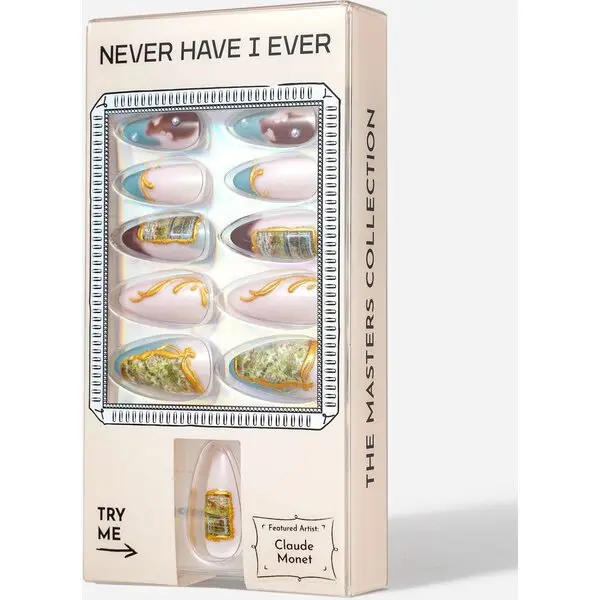 NEVER HAVE I EVER SHOP Claude Monet Bridge Over A Pond Of Water Lilies Almond Press On Nails - Blue