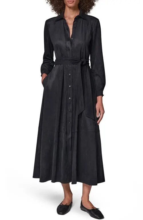 Donna Karan New York Belted Microsuede Snap Front Duster Dress - Black
