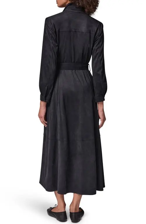 Donna Karan New York Belted Microsuede Snap Front Duster Dress - Black