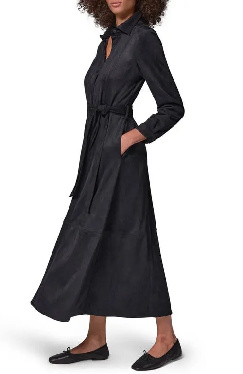 Donna Karan New York Belted Microsuede Snap Front Duster Dress - Black