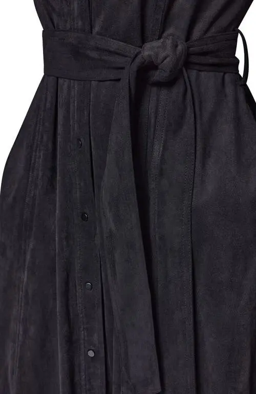 Donna Karan New York Belted Microsuede Snap Front Duster Dress - Black