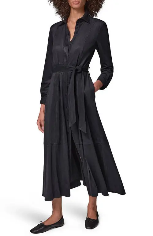 Donna Karan New York Belted Microsuede Snap Front Duster Dress - Black