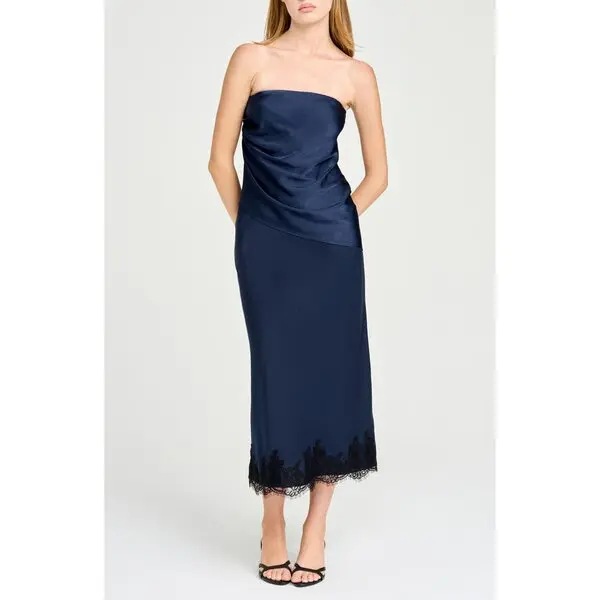 WAYF Vienna Strapless Top - Navy