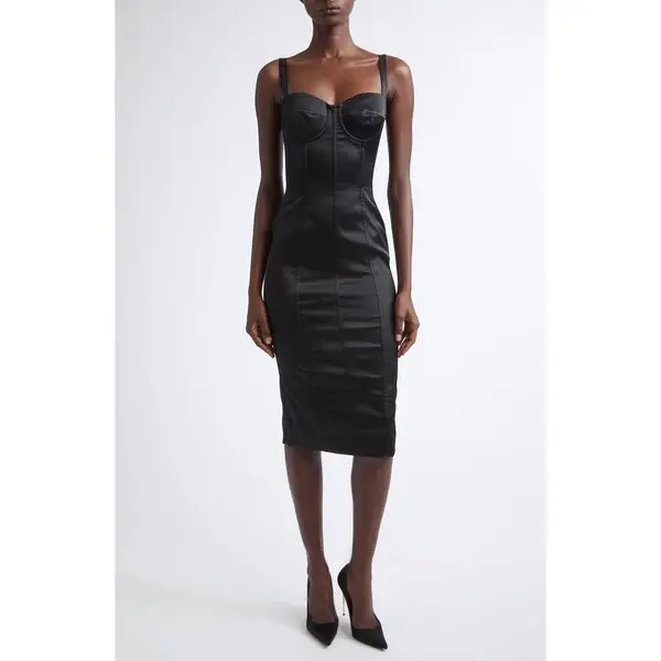 Dolce & Gabbana Satin Bustier Midi Dress - Nero