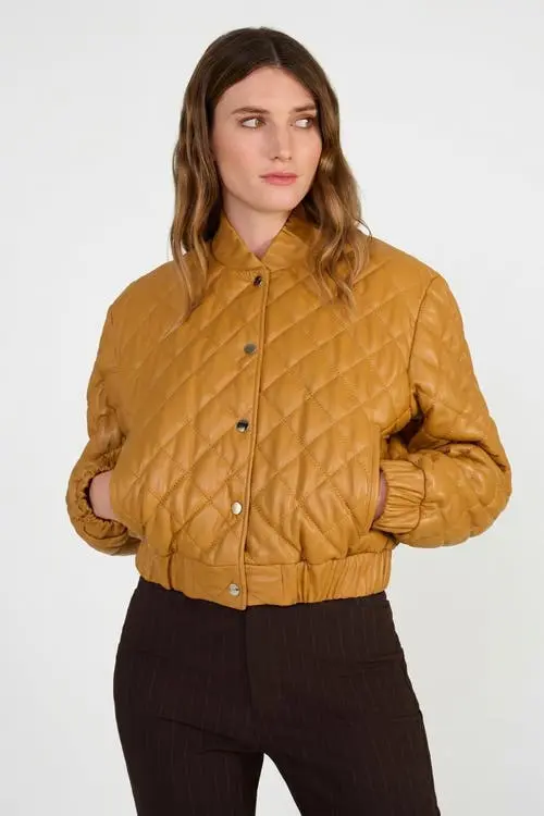 FURNIQ UK Aveline Quilted Leather Jacket - Caramel