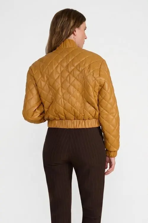 FURNIQ UK Aveline Quilted Leather Jacket - Caramel