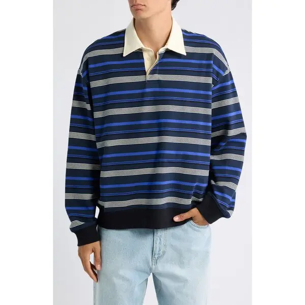 Nn07 David Striped Organic Cotton Long Sleeve Rugby Shirt - Navy Stripe