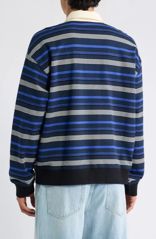 Nn07 David Striped Organic Cotton Long Sleeve Rugby Shirt - Navy Stripe