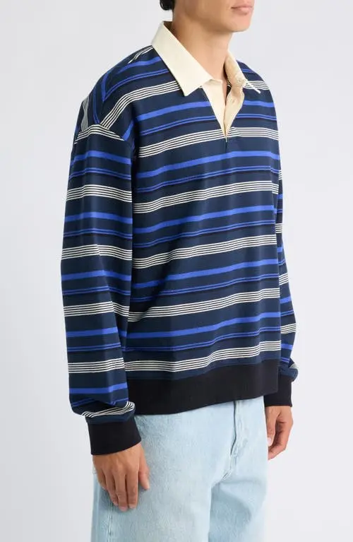 Nn07 David Striped Organic Cotton Long Sleeve Rugby Shirt - Navy Stripe